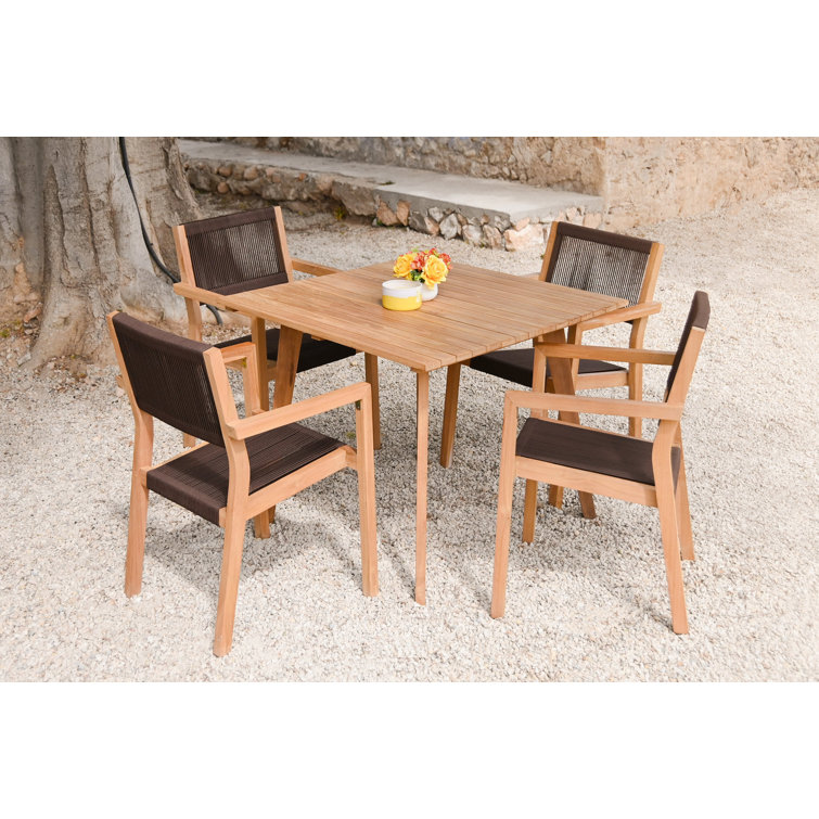 Ebern Designs Mealea 4 - Person Teak Solid Wood Dining Set | Wayfair.co.uk